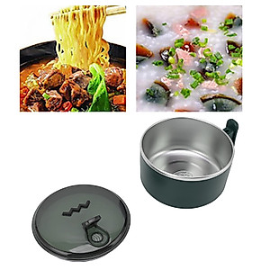 TOPINCN Insulated Bowl, Ramen Bowl 304 Stainless Steel Instant Noodles Bowl with Lids Double Layer Heat Insulation Ramen Mug Serving Bowl for Kitchen(Dark green)