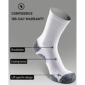 SITOISBE Cushioned Compression Unisex Mid-crew Socks 4-Pack, X-Large, White