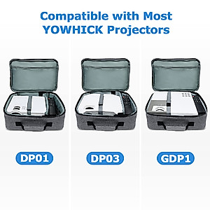 YOWHICK Projector Case, Projector Travel Carrying Bag Compatible with YOWHICK DP01, GDP1, DP03, More Movie Projector - Scratch Resistant & Compartment Dividers