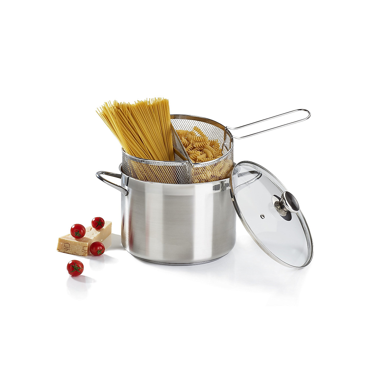 Barazzoni – Spaghetti Pot with Double Basket, 24 cm Diameter, 18/10 Stainless Steel Made in Italy