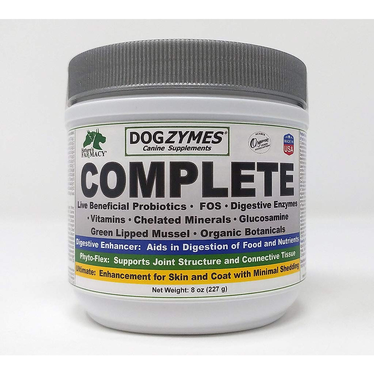 Dogzymes Complete - Probiotics, prebiotics, Glucosamine, Chondroitin, MSM and Hyaluronic Acid, Complete Skin and Coat Care (8 Ounce)