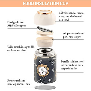 JUNZAN Handdrawn Cute Lion Cartoon Animals Kids Womens Food Insulated Jar with Spoon 17oz/500ml Lunch Box Containers Stainless Steel Vacuum Portable Lunch Boxes for Office Accessories