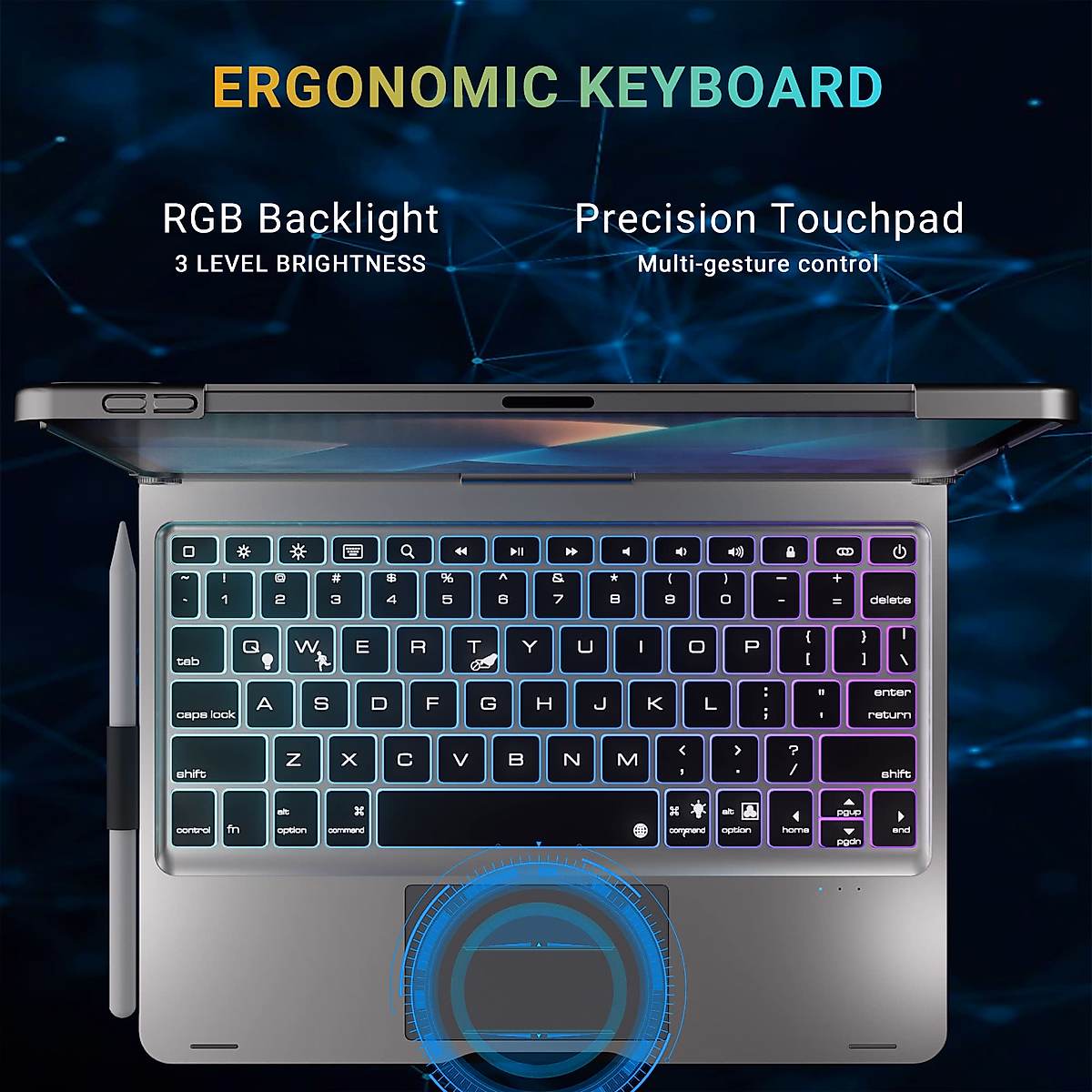 Swivel Keyboard Case for Apple iPad Air 11-inch M2 2024, iPad Pro 11 inch 4th 3rd 2nd 1st,iPad Air 5th 4th Generation 10.9-inch, Trackpad, RGB Backlit, Pencil Holder, Space Gray