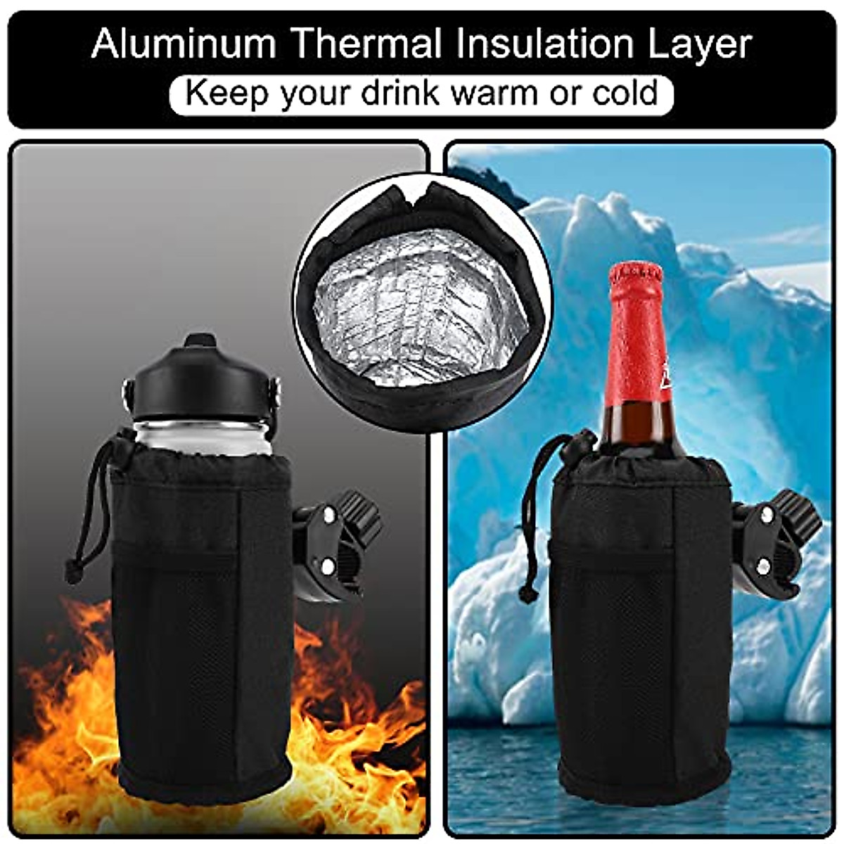 Accmor Universal Cup Holder with Phone Holder,Insulated Cooler Cup Holder for Stroller, Bike, Motorcycle,Wheelchair, Walker, ATV, Scooter, Marine Boat,Golf Cart,Black