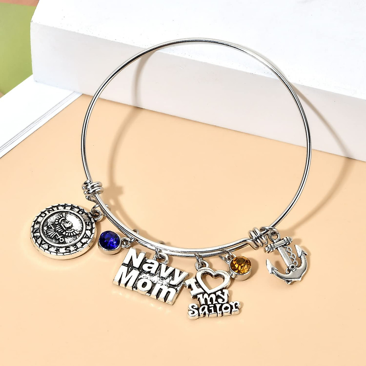 Navy Mom Gifts Bracelet Proud Navy Mom Charm Bracelets for Women I Love My Sailor Charm Bangle Christmas Birthday Mother's Day Jewelry Gifts US Pride Navy Mom Gift