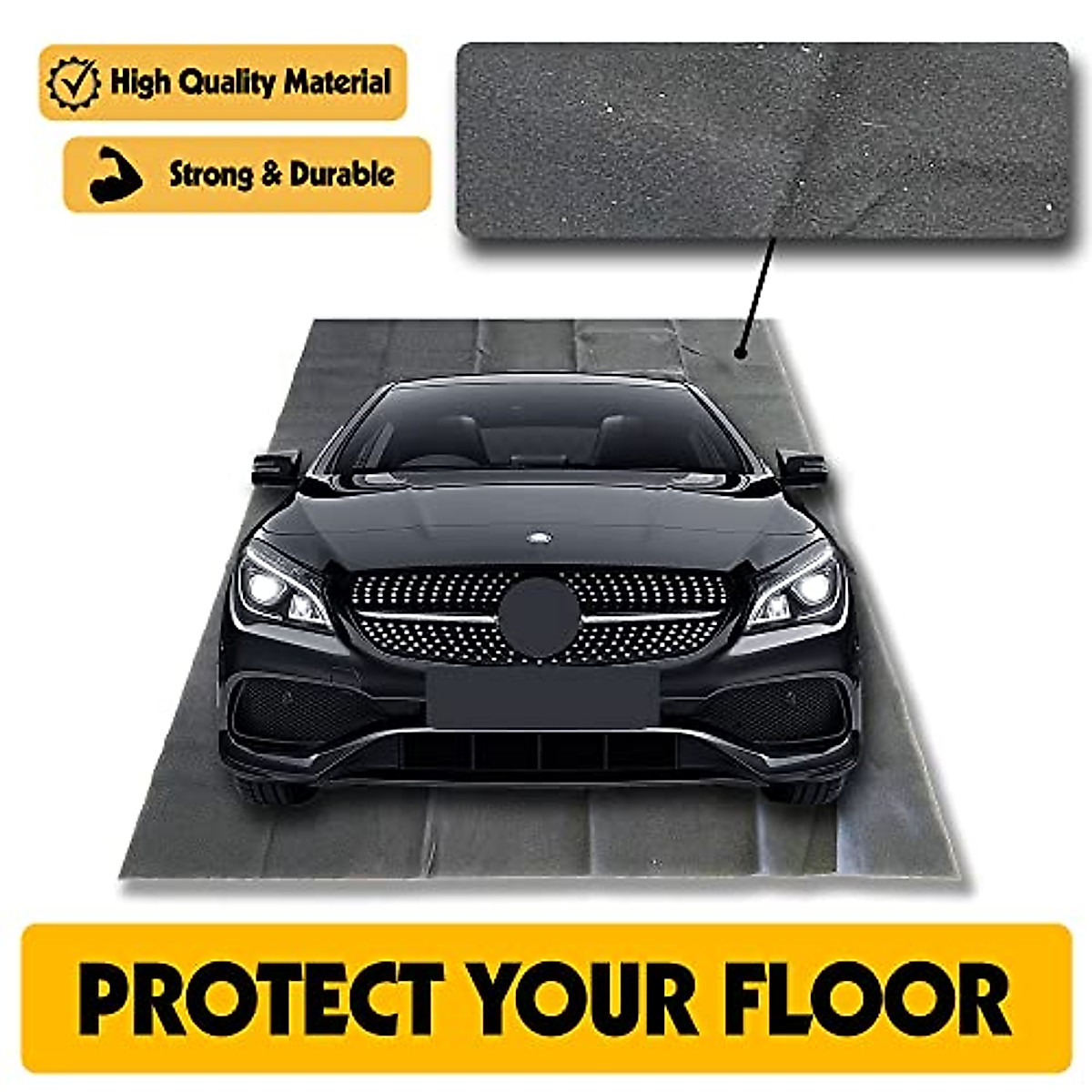 AutoFloorGuard AFG8016 8.3 Foot x 7.3 Foot Golf Cart Small Size Garage Carpet Containment Mat with Stay-Put Corners and Anti-Slip Backing, Black