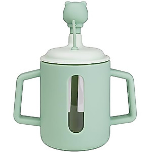 Laucci Straw Sippy Cups for Baby 6-12 Months and Toddlers 1-3 Year Old, Glass Sippy Cups with Handles for Infant, BPA Free, Non-Toxic, Spill-Proof, Drop-Proof (Morandi Green) 9 fl oz