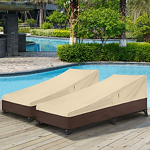 Arcedo Waterproof Patio Chaise Lounge Cover, 3 Pack Heavy Duty Outdoor Chaise Lounge Chair Cover, All Weather Resistant Patio Furniture Covers, Beige & Brown