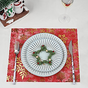 Qidordour Christmas Table Runner, 11 Inch x 196 Inch Long Table Runners, Gold Snowflake on Red Non-Woven Cloth Roll, Tabletop Decoration for Xmas Boho Farmhouse Home Kitchen Dining Thanksgiving Decor