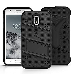 ZIZO Bolt Series Samsung Galaxy Amp Prime 3 Case Military Grade Drop Tested with Tempered Glass Screen Protector Holster Black