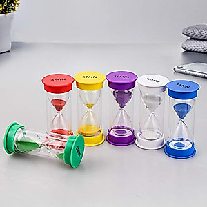 EMDMAK Sand Timer, Acrylic Hourglass Timer Colorful Sandglass Timer 1 min/2 mins/3 mins/5 mins/10 mins/15 mins Sand Clock Timer for Games Classroom Home Office(Pack of 6)