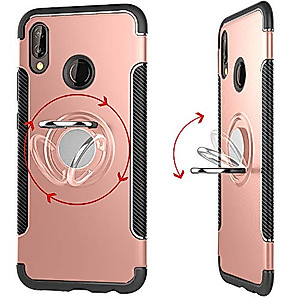 Phone Case for Huawei P20 Lite with Tempered Glass Screen Protector Cover and Magnetic Stand Ring Holder Slim Hybrid Hard Cell Accessories Kickstand Huwai P20lite P 20 Haweii Nova 3E Cases Rose Gold