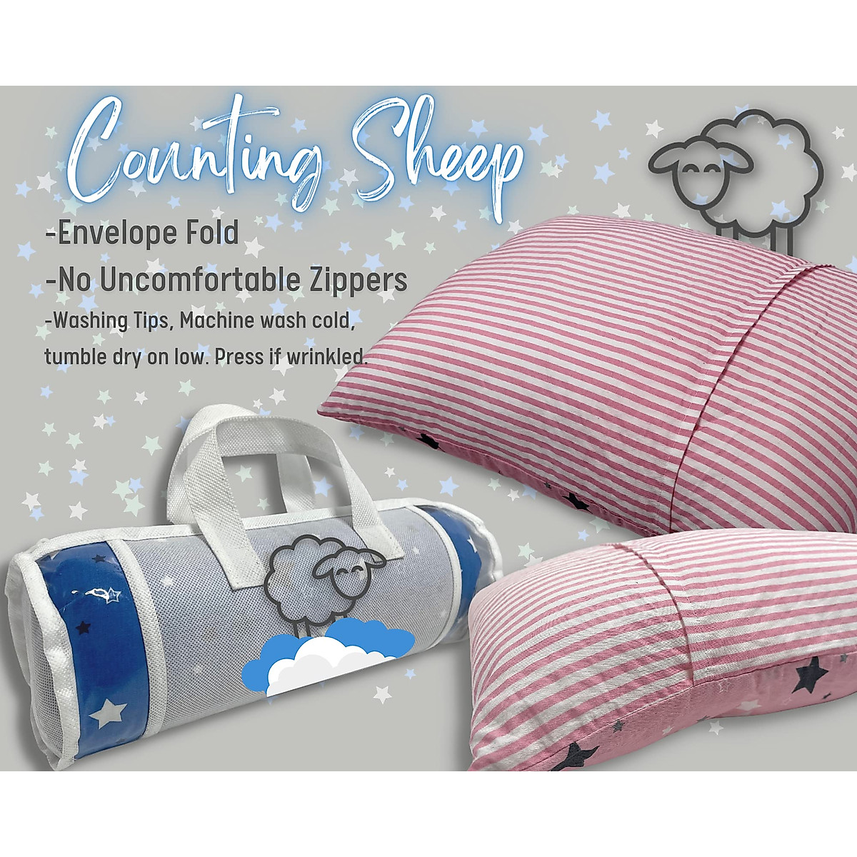 Tilly&Scotty Toddler Pillows-Stars & Stripes-14x19 Plush Filled Pillow-Super Soft Organic Cotton Pillowcase-Machine Washable Hypoallergenic-2-8 Year Old Children, Toddlers, Baby, Travel-Bedding