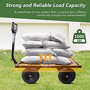 Olympia Tools Steel Garden Cart 1,000lbs 6-cu ft Utility Cart, Heavy Duty Wagon, with Removable Mesh Sides to Convert into Flatbed, Lawn and Utility Wagons Cart