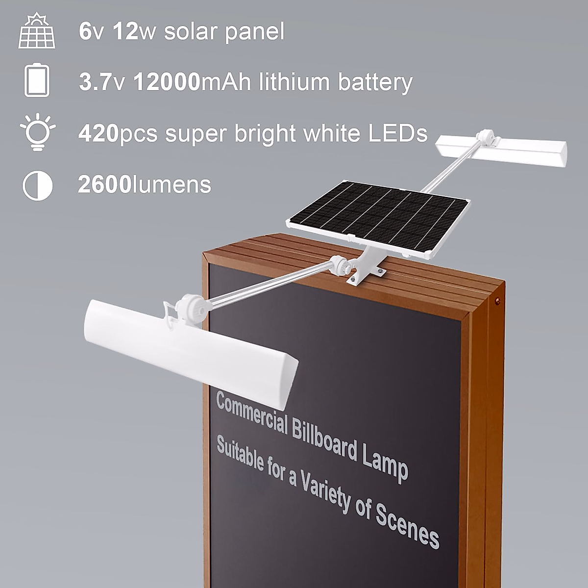 KARLIOBE Solar Billboard Lights Outdoor, 420 LEDs Super Bright Solar Powered Sign Light,IP65 Waterproof, 12000 mAh Commercial Sign Light for Real Estate Signs, Business, Advertisement (White)