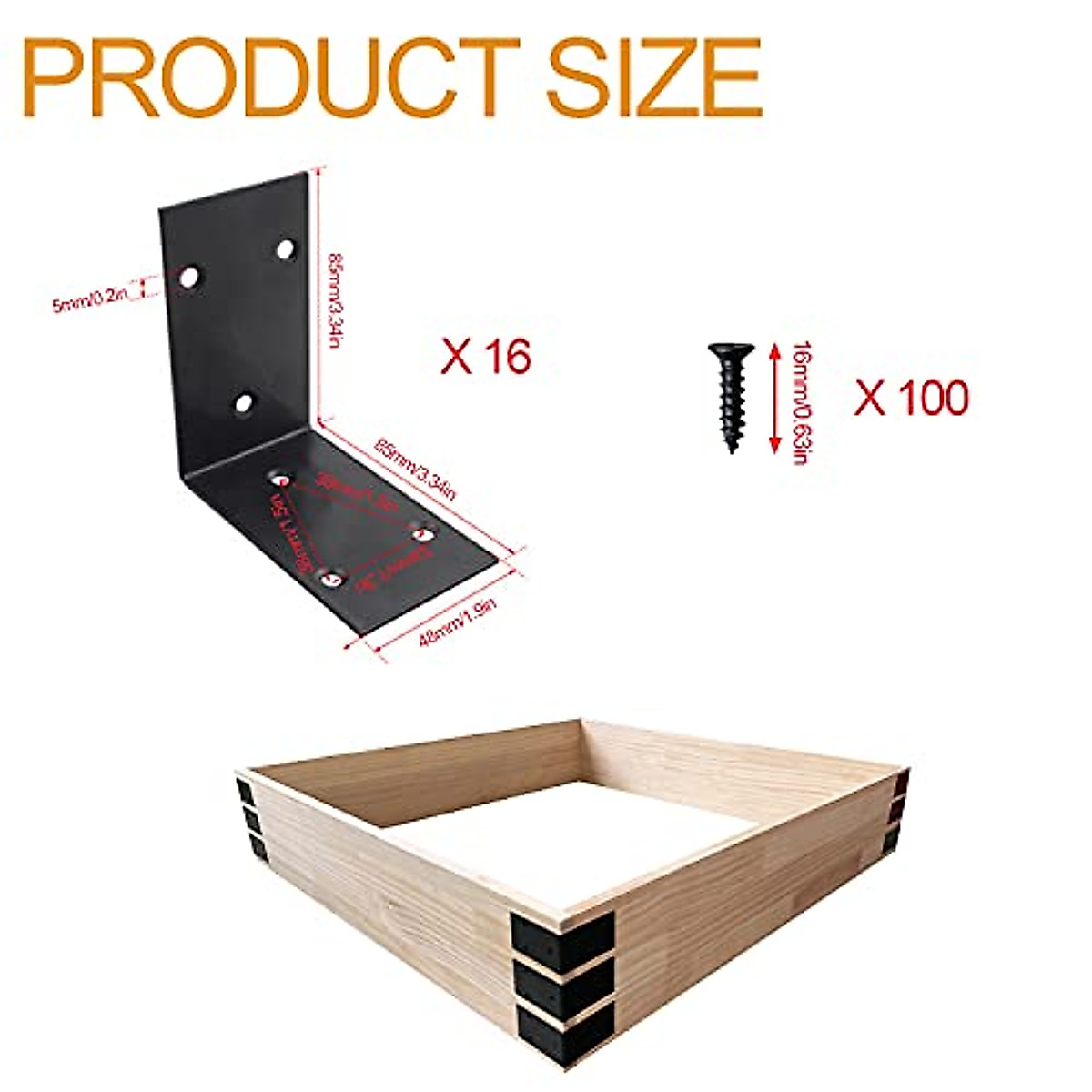 16 Pieces Raised Garden Bed Corner Brackets, Black Metal Rectangular Patio Planter Fixing Brace with Tapping Screw for Connect and Fix Flower Box, Rolling Planter