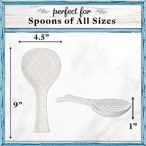 Home Acre Designs Spoon Rest For Kitchen Counter & Stove Top - White Ceramic Spoon Holder for Cooking & Counter Protection - Essential Kitchen Gadgets - White Embossed