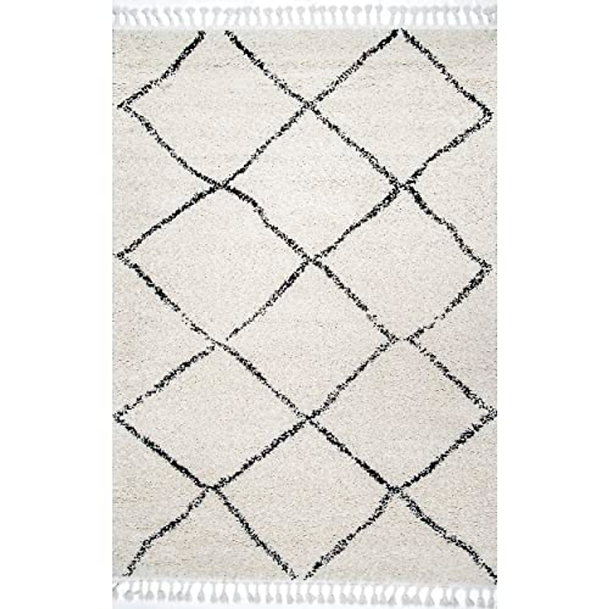 nuLOOM Jessie Moroccan Lattice Tassel Shag Area Rug, 9' 2" x 12', Off-white
