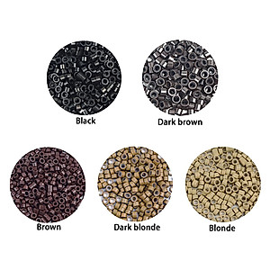 1000 Pcs Silicone Lined Micro Rings Links Beads 5mm Lined Beads for Hair Extensions Tool (Black+Dark Brown+Brown+Dark Blonde+Blonde)