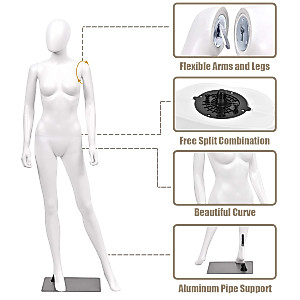 Giantex Mannequin Full Body, 5.8 Ft Realistic Female Mannequin Torso with Adjustable Body, Detachable Dress Form Full Body for Retail Clothing Shops, Halloween Christmas Cosplay