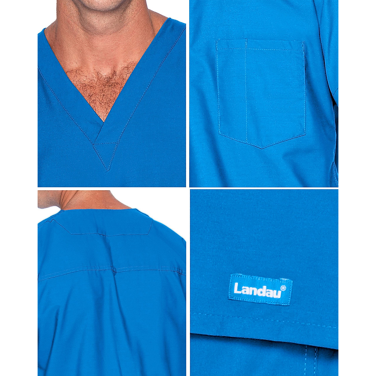 Landau Essentials Unisex Relaxed Fit 1-Pocket V-Neck Scrub Top 7502