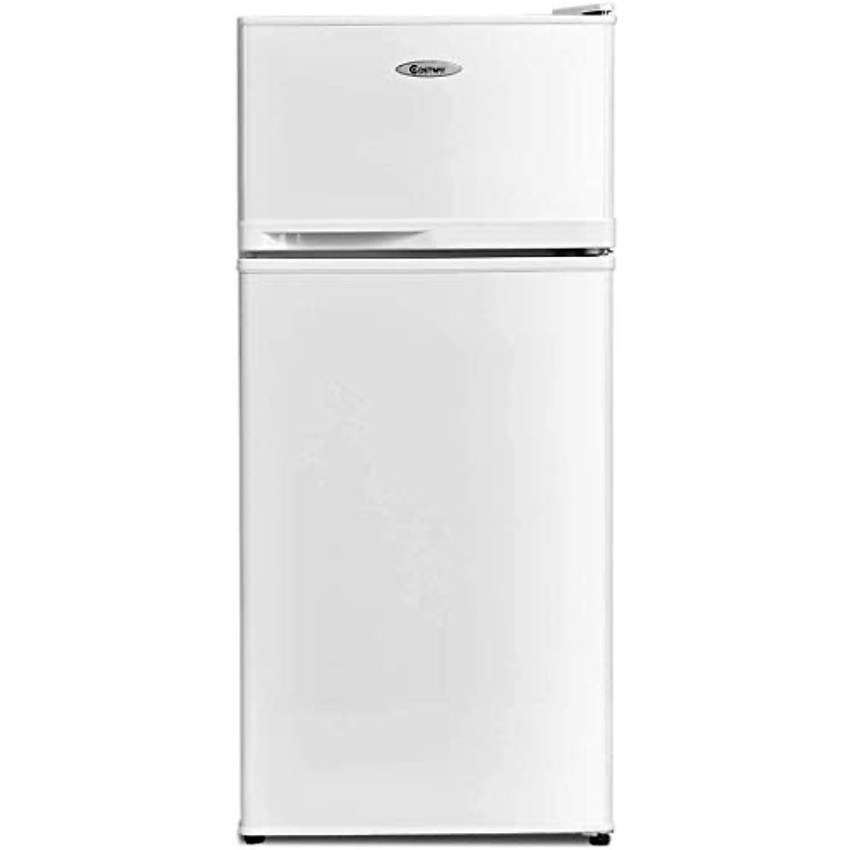 Moccha 3.4cu ft. Compact Refrigerator, Fridge Freezer w/Double Doors, 7 Levels Thermostat, Quiet Mini Fridge for Kitchen, Dorm, Apartment, Bar, Office (White)