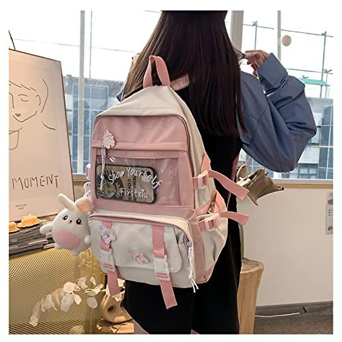 ncduansan Kawaii Backpack with Kawaii Pin and Accessories Backpack Cute Aesthetic Backpack Cute Kawaii Backpack for School(Pink)