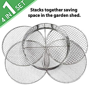 Practicool Garden Potting Mesh Sieve - Sifting Pan - Stainless Steel Riddle - Mix Soil Filter - with 4 Interchangeable Mesh Sizes - 3, 6 , 9, 12mm
