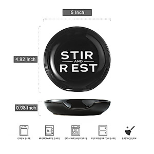 Miamolo Spoon Rest for Stove Top, Kitchen Decor for Farmhouse, Cooking Ladle/Spatula/Spoon Holder, Utensil Rest for Countertop Deep Tray Prevent for Spill Black and White 5 inch as Christmas Gift