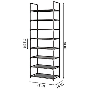 MUAHRCE 8-Tier Tall Shoe Rack for Closet, Entryway, Adjustable Sturdy Durable Shoe Shelf,Narrow Shoe Stand Organizer (18" W×10" D×58" H,Black)
