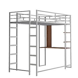 Harper & Bright Designs Twin Size Loft Bed with Desk, Heavy Duty Metal Loft Bed Twin with Shelves, Twin Metal Loft Bed Frame for Kids,Teens, No Box Spring Needed,Silver