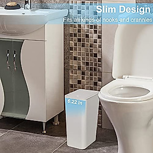 Odonata 3 Pack 10L / 2.6 Gallon Small Trash Can with Lid, Slim Garbage Can with Pop-Up Lid, Waste Basket for Bathroom, Kitchen, Bedroom, Powder Room, Craft Room, Office, College,RV.(Off White)