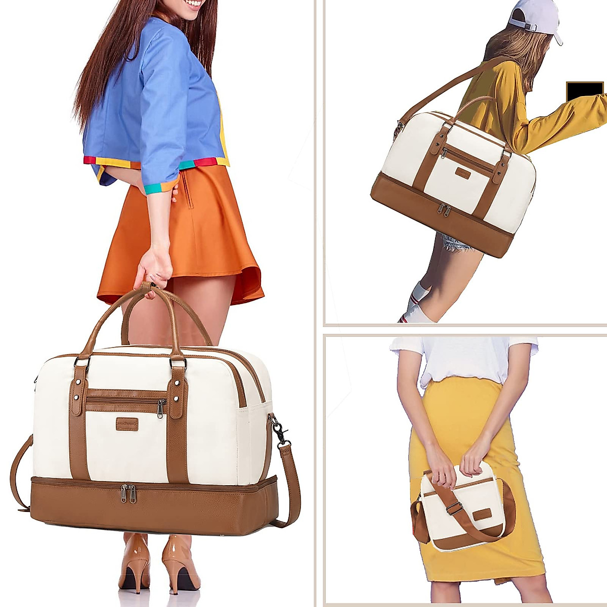 Enoshi Luggage Overnight Bag for Women Canvas Travel Duffel Weekender Bag Shoe Compartment Three-Piece