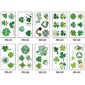 St. Patrick's Day Tattoos 120 pcs Temporary Shamrock Tattoos 20 Set for St. Paddy's day Irish Tattoo Sticker Clover Tattoos Parade Party Favors Decorations