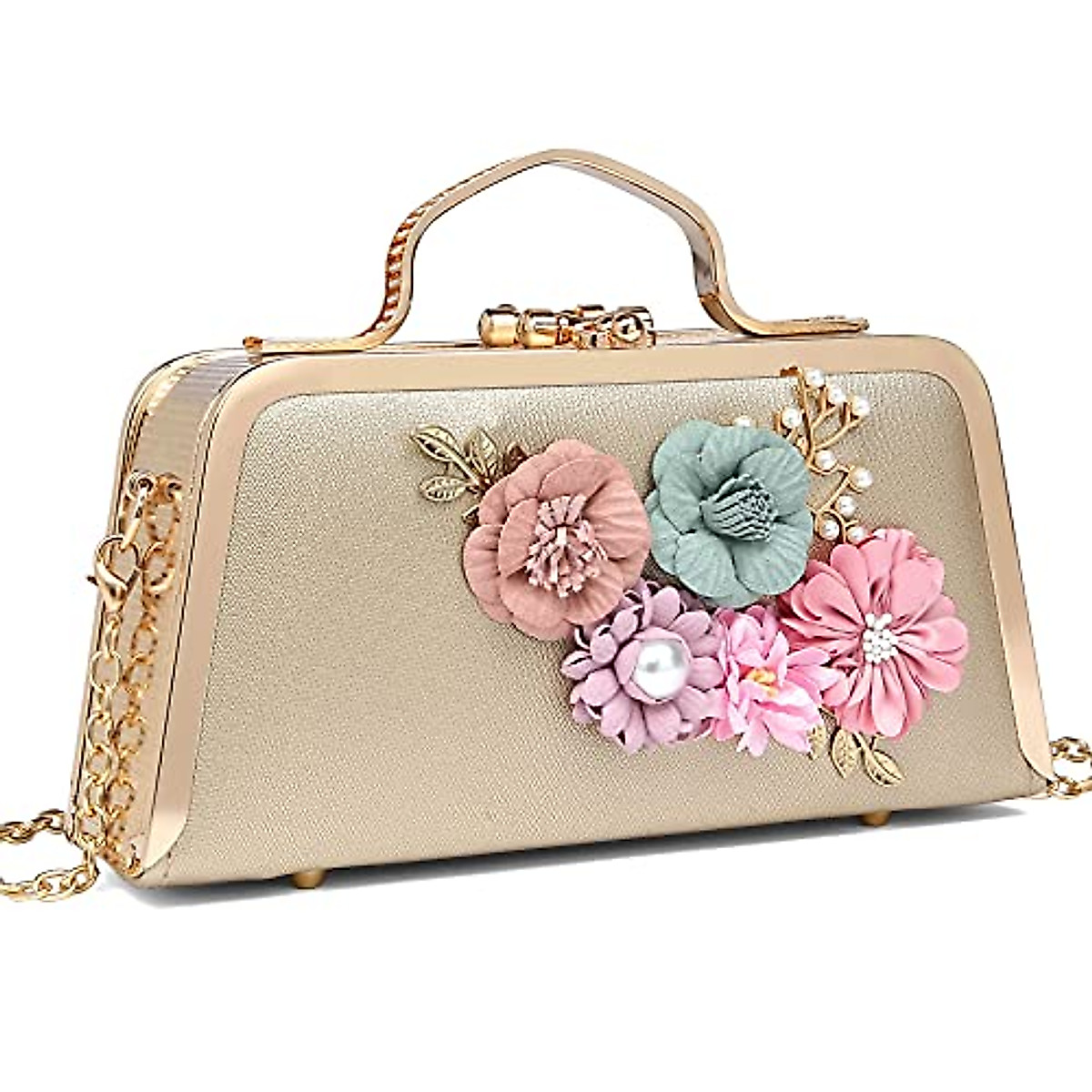 Gold Evening Bag for Women, Flower Wedding Evening Clutch Purse Bride Floral Clutch Bag
