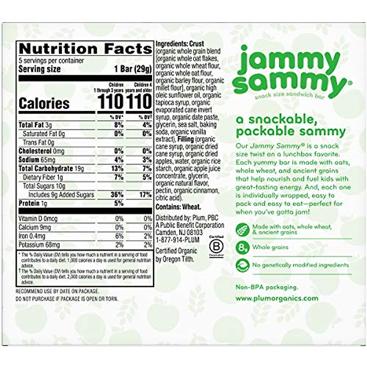 Plum Organics Kids Jammy Sammy Apple Cinnamon & Oatmeal, 1.02 Oz, 5 Pack