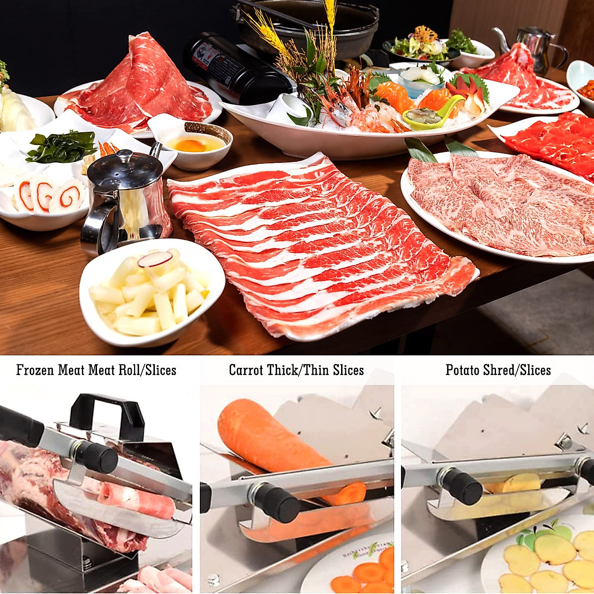 aingycy Frozen Meat Slicer Hand Slicing Machine Stainless Steel Frozen Beef Mutton Bacon Meat Cutter Vegetable Fruit Meat Cleaver for Home Kitchen and Commercial Use