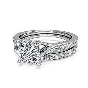 Reyansh Fashion Created Princess Cut White Diamond 925 Sterling Silver 14K White Gold Over Diamond Engagement Rings Set for Women