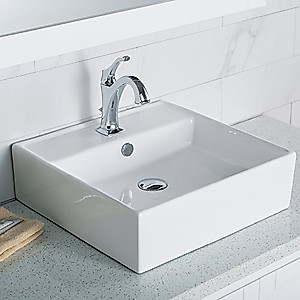 Kraus KCV-150 Elavo Square Vessel Porcelain Ceramic Bathroom Sink with Overflow, 18 1/2, 18.63, White