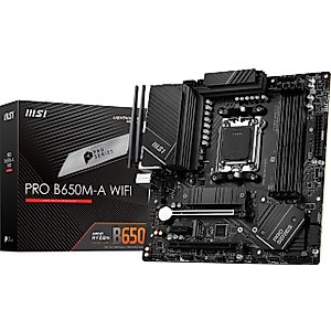 MSI PRO B650M-A WiFi ProSeries Motherboard (AMD Ryzen 9000/8000/7000 Series Processors, AM5, DDR5, PCIe 4.0, M.2, SATA 6Gb/s, USB 3.2 Gen 2, HDMI/DP, Wi-Fi 6E, Bluetooth 5.3, 2.5Gbps LAN, mATX)