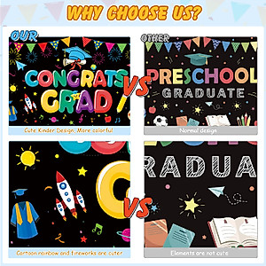 Unibday Kindergarten Graduation Decorations, 2024 Kindergarten Graduation Banner,70x43 Inch Preschool Congrats Grad Banner Pre K Graduation Party Backdrop for Kids Graduation Yard Decorations, Black
