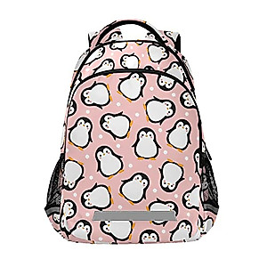JIPONI Pink Penguin and Polka Dot Backpack For Girls Boys School Kids Bookbag Travel Laptop Backpack Purse Daypack With Chest Strap