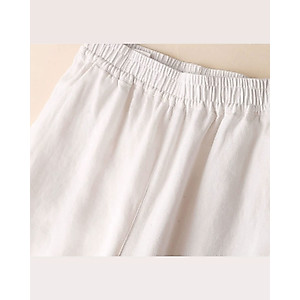 Aeneontrue Women's 100% Linen Wide Leg Pants Casual Loose High Waisted Flowy Palazzo Trousers with Pockets White XL