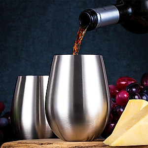 Stainless Steel Wine Glasses - Set of 4 Large & Elegant Stemless Goblets (18 oz) - Unbreakable, Shatterproof Metal Drinking Tumblers