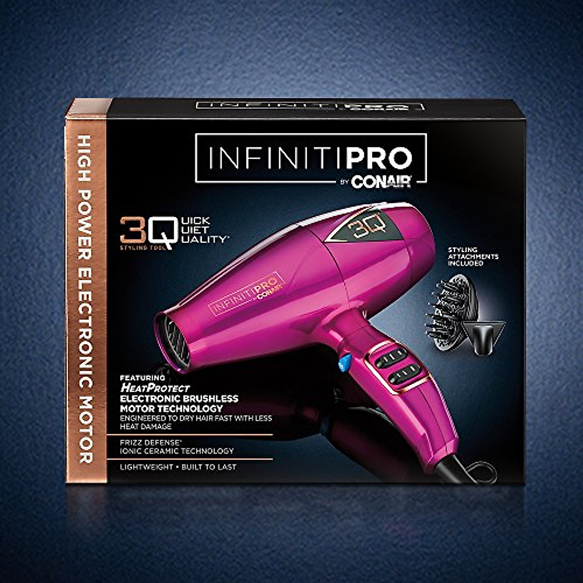 INFINITIPRO BY CONAIR 3Q Compact Electronic Brushless Motor Styling Tool/Hair Dryer, Pink