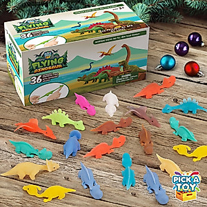 PICK A TOY Stretchy Slingshot Dinosaur Finger Toys, 36 Set Mini Rubber Dinosaurs Party Favors, Kids Prizes and Stocking Stuffer Toy, Finger Flingers Catapult Toys As Flying Chicken Slingshot