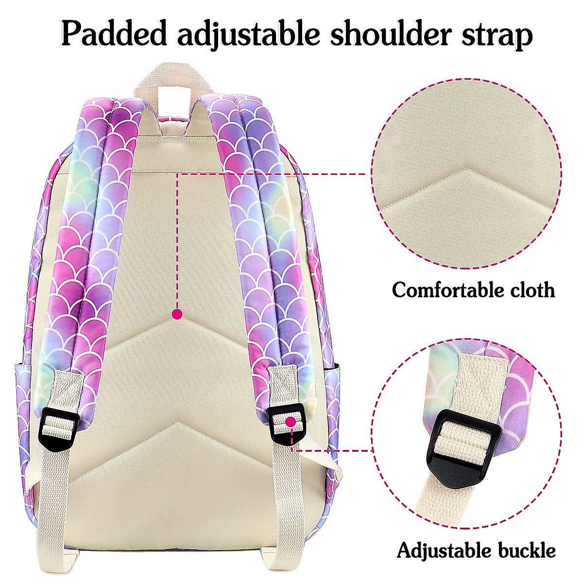 MCWTH Mermaid Rainbow School Backpack for Girls, School Bags Bookbags for Teen Kids (Pink)