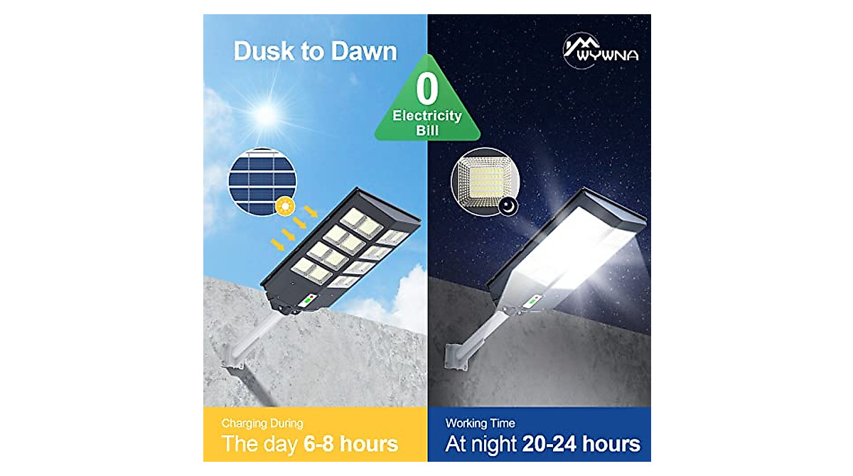 WYWNA 1000W Solar Street Lights - Bright, Waterproof & Energy-Efficient