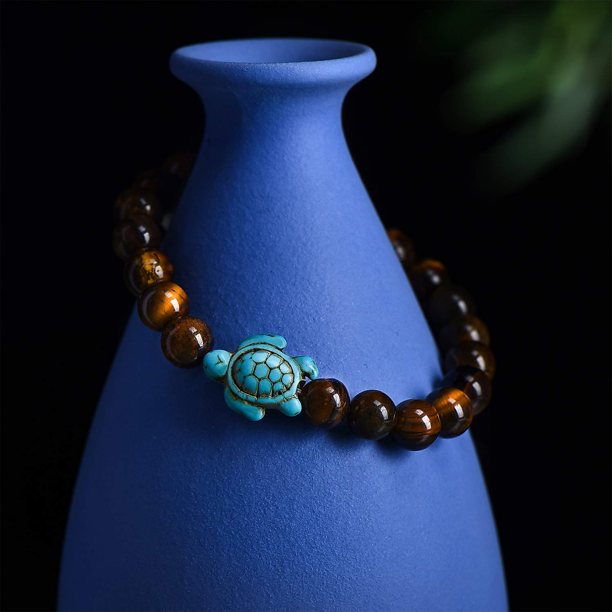 Hicarer 10 Pieces Turtle Beads Bracelet Natural Stone Elastic Friendship Bracelet Hawaii Summer Beach Bracelets for Women Men