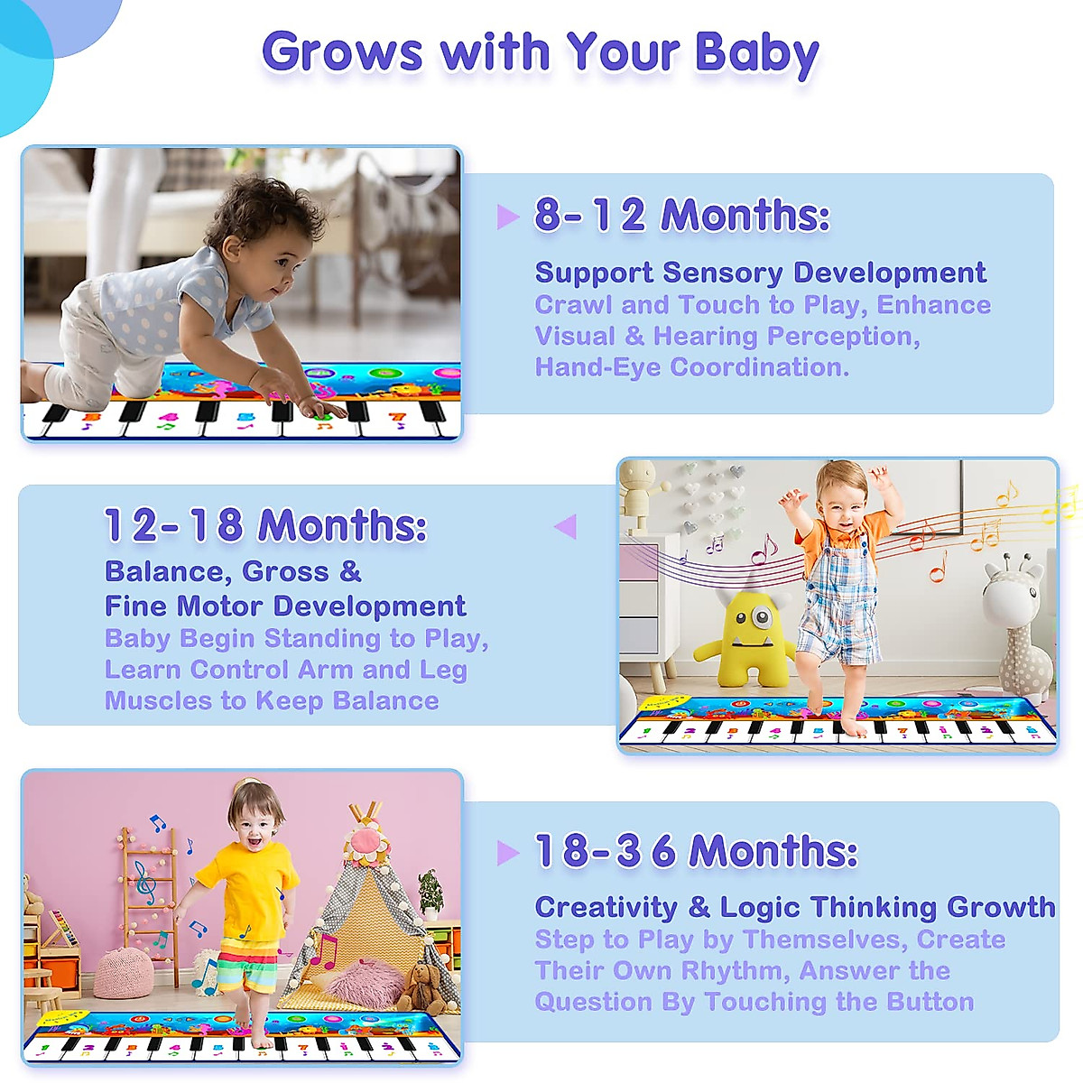 Retruth Toddler Toys Age 1-3, Baby Musical Toys for 12-18-24-36 Months, 1 2 3 Year Old Girls Birthday Gifts, Electronic Dance Mat for Toddler, Musical Touch-Play Baby Toys